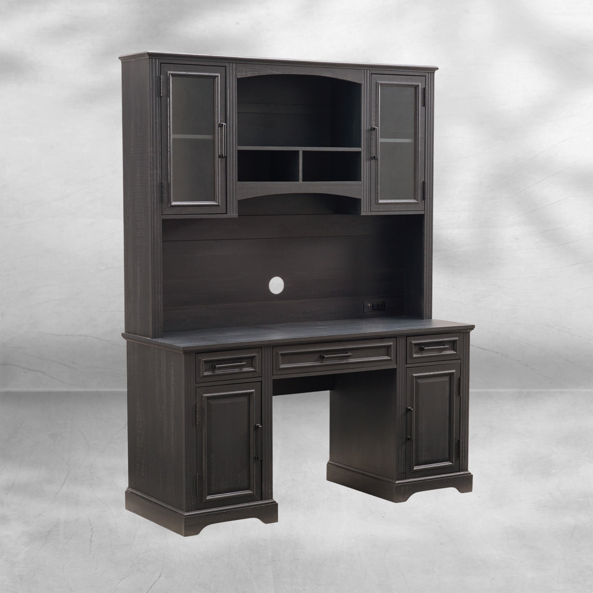 Farmhouse Computer Desk with Hutch, Charging Station and Storage 58''