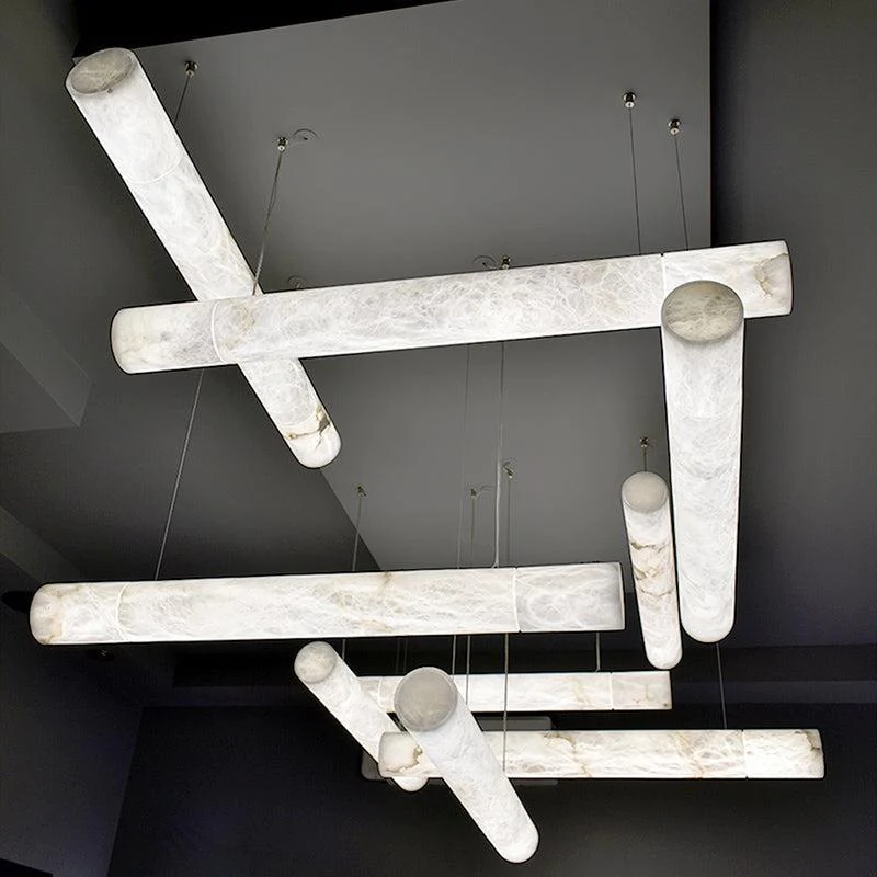 Alabaster Cylindrical Linear Pendant Light, Light For Dining Room